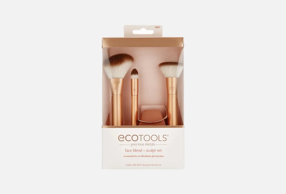 EcoTools Precious metals face blend + sculpt set Набор кистей и спонж для макияжа 4 шт