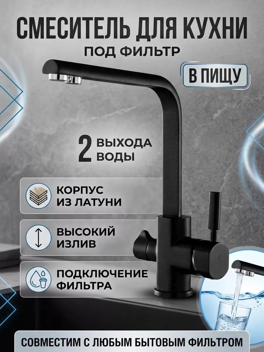 Смеситель для кухни с подключением под фильтр Ganzer GZ16034-C черный