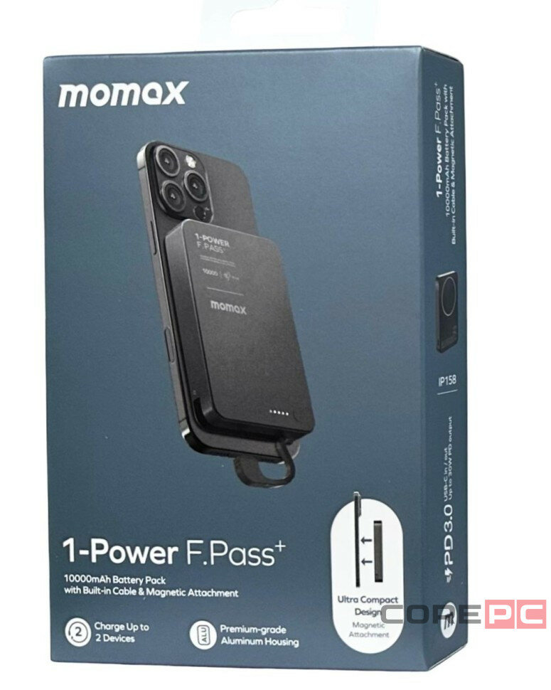 Powerbank магнитный с MagSafe Momax 1-Power F. Pass+ 10000mAh IP158D черный
