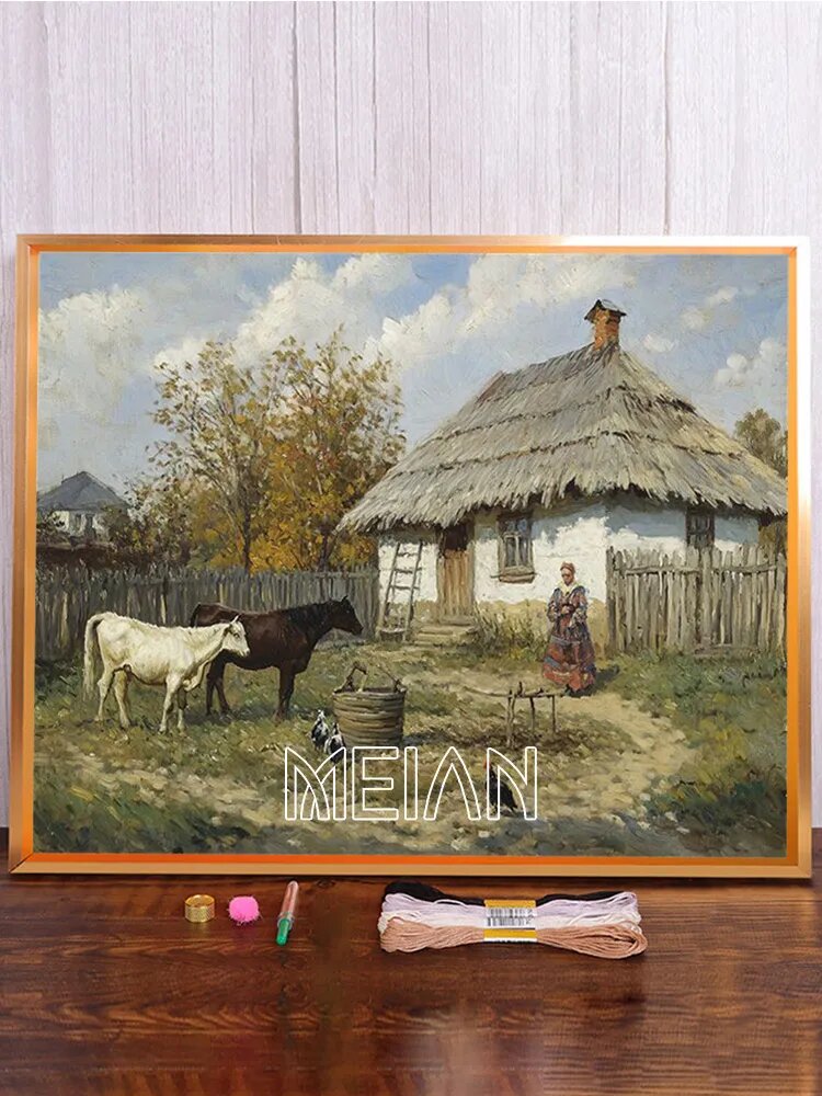 MEIAN Набор для вышивания,30x40CM, Чистый холст с сеткой 14CT,40 цветов
