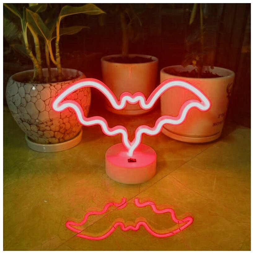 Светильник NEON "Летучая мышь", настольный, питание от AA или USB, красный