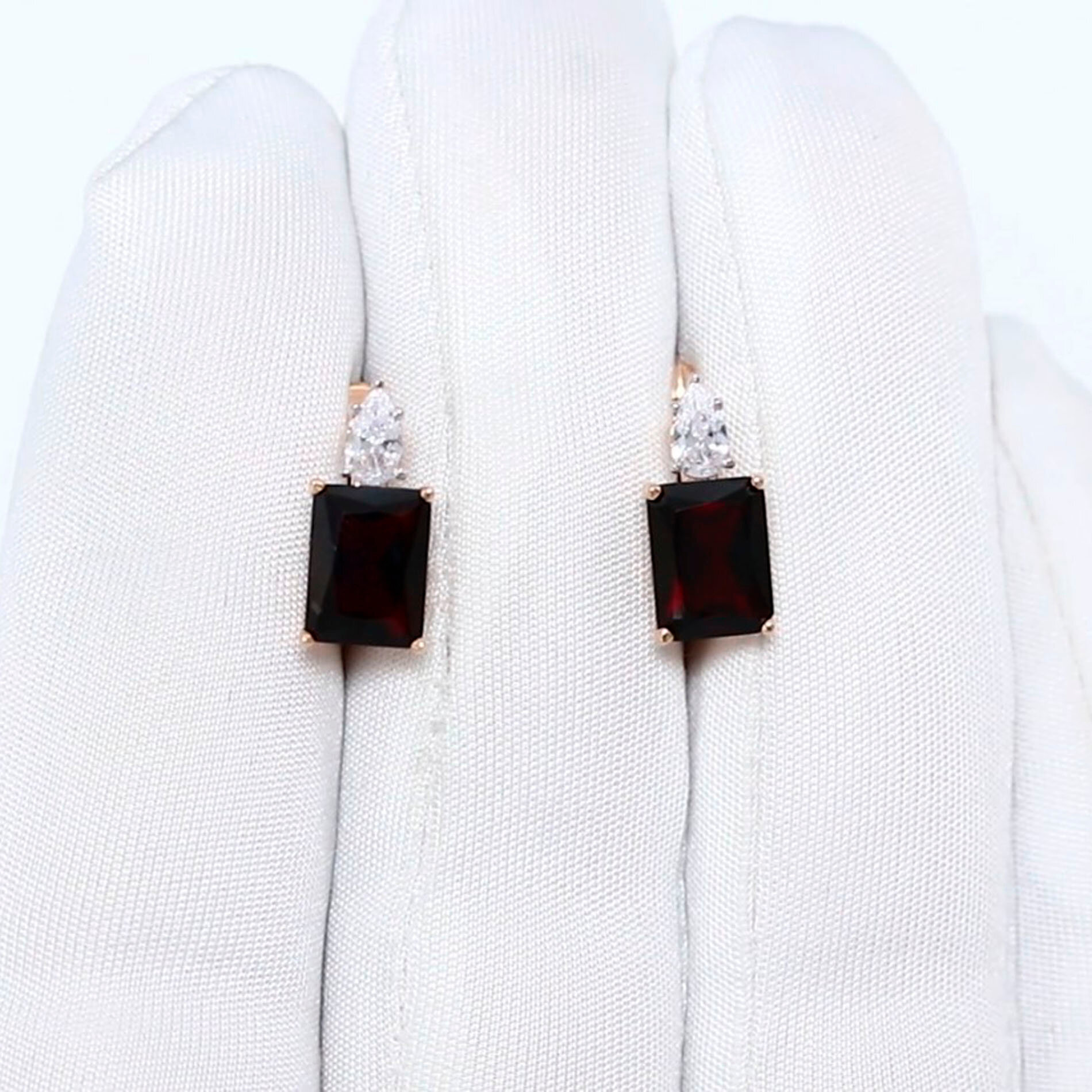 Серьги, красное золото, 585 проба, фианит, гранат