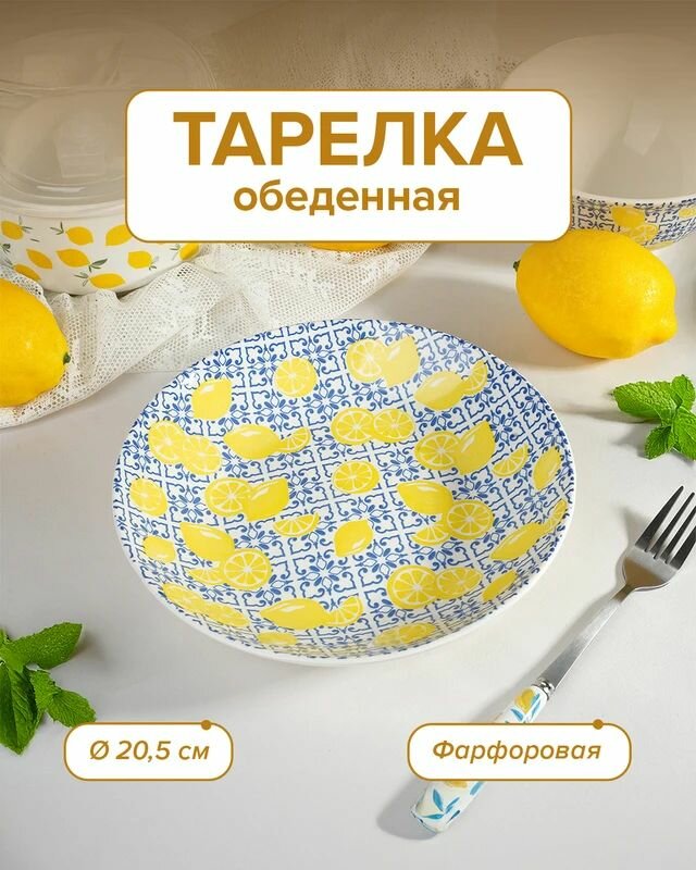 Тарелка обеденная 20,5 см. из фарфора с ярким узором