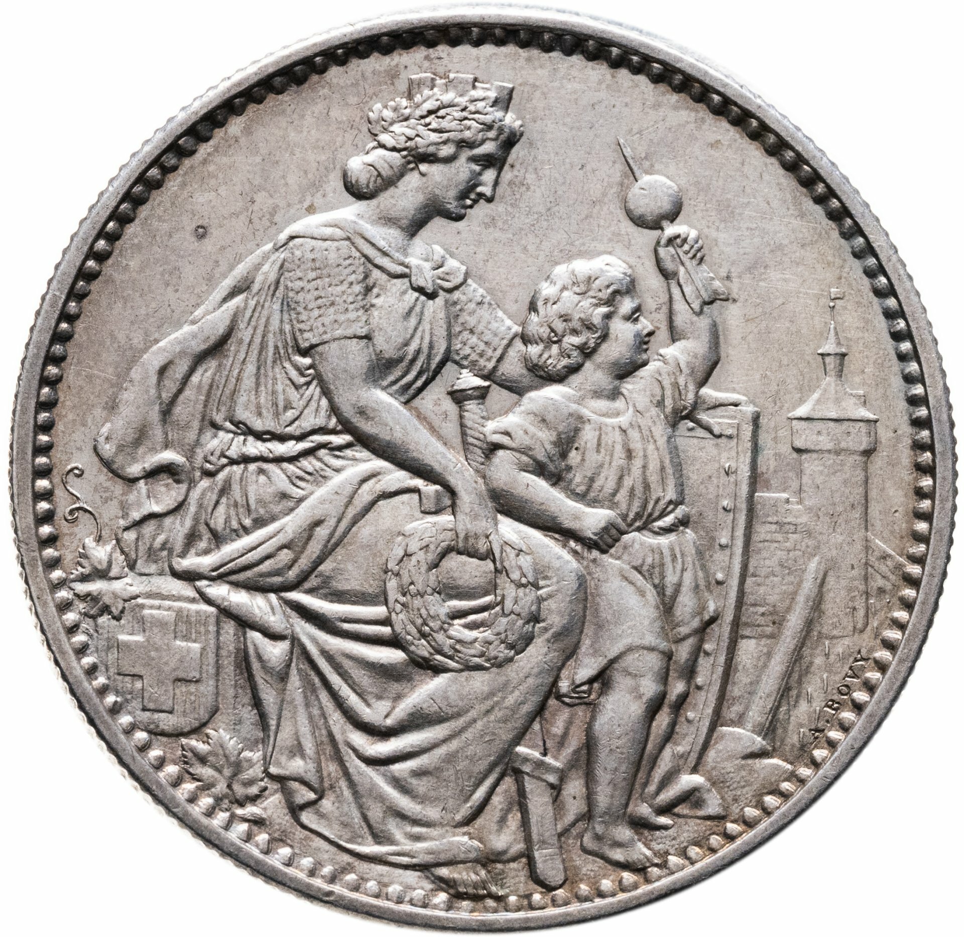Швейцария 5 франков 1865 "Стрелковый фестиваль в Шаффхаузене", Серебро 875, в сохранности XF