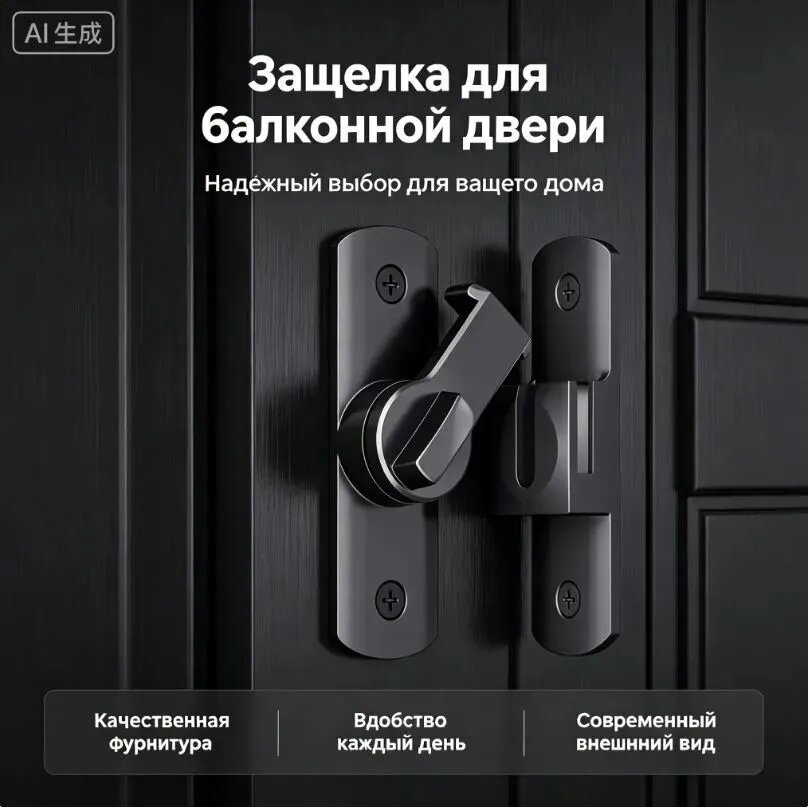Защелка дверной пряжки, 90/180-градусный замок раздвижной двери, черное,1шт.