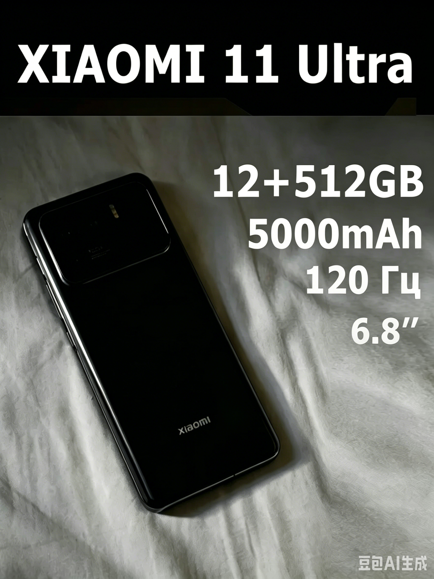Смартфон Xiaomi 11 Ultra, 12 ГБ + 512 ГБ, экран 6,81 дюйма, камера 50 Мп, чёрный цвет, поддерживает Nano-SIM