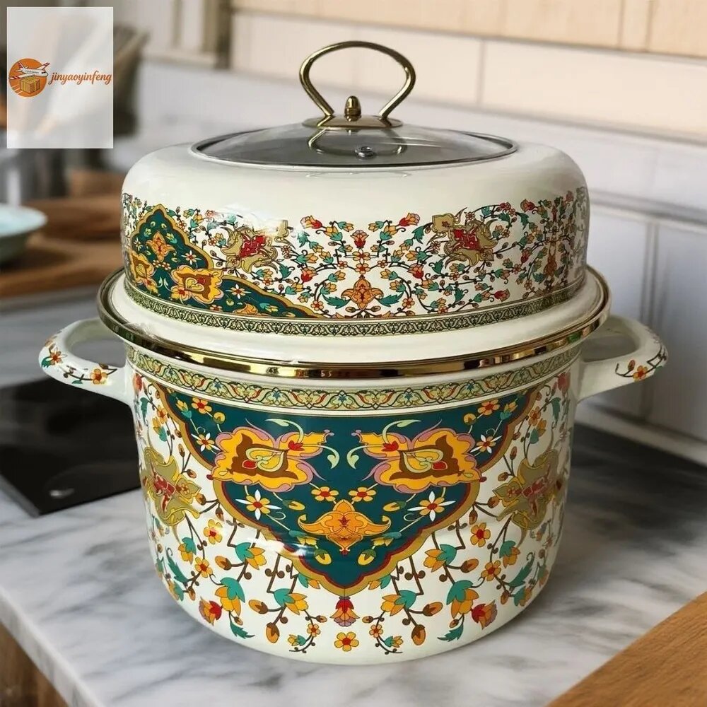 Мантоварка Лухонг, Эмаль, 2 яруса, 5 л, китайский стиль, для дома, для индукционных и газовых плит