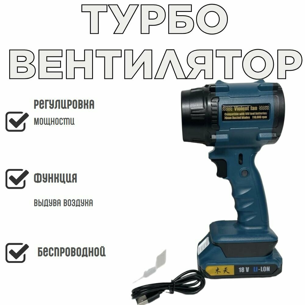 Мощный турбовентилятор с турбонадувом для быстрого охлаждения и очистки, F018 Violent Fant, синий , TG, (1 шт), арт. AV-9689