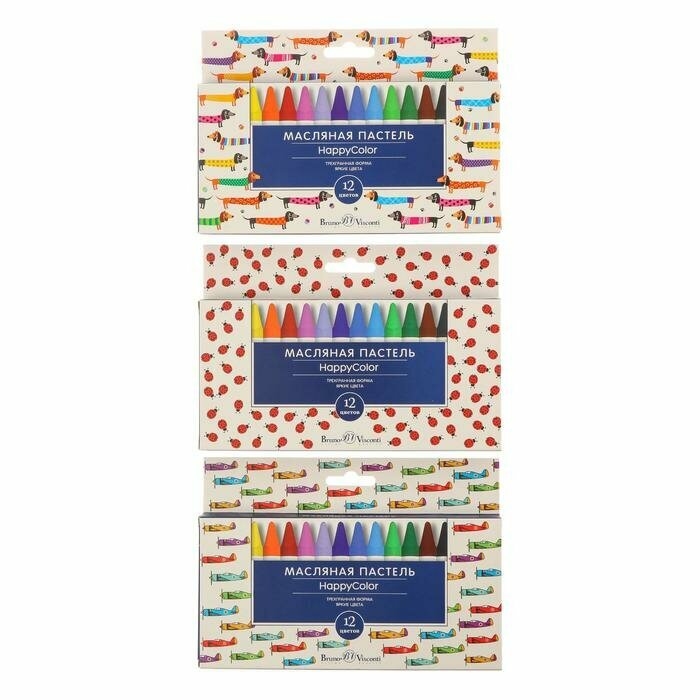 Мелки пастельные 12 цветов HappyColor, на масляной основе, микс