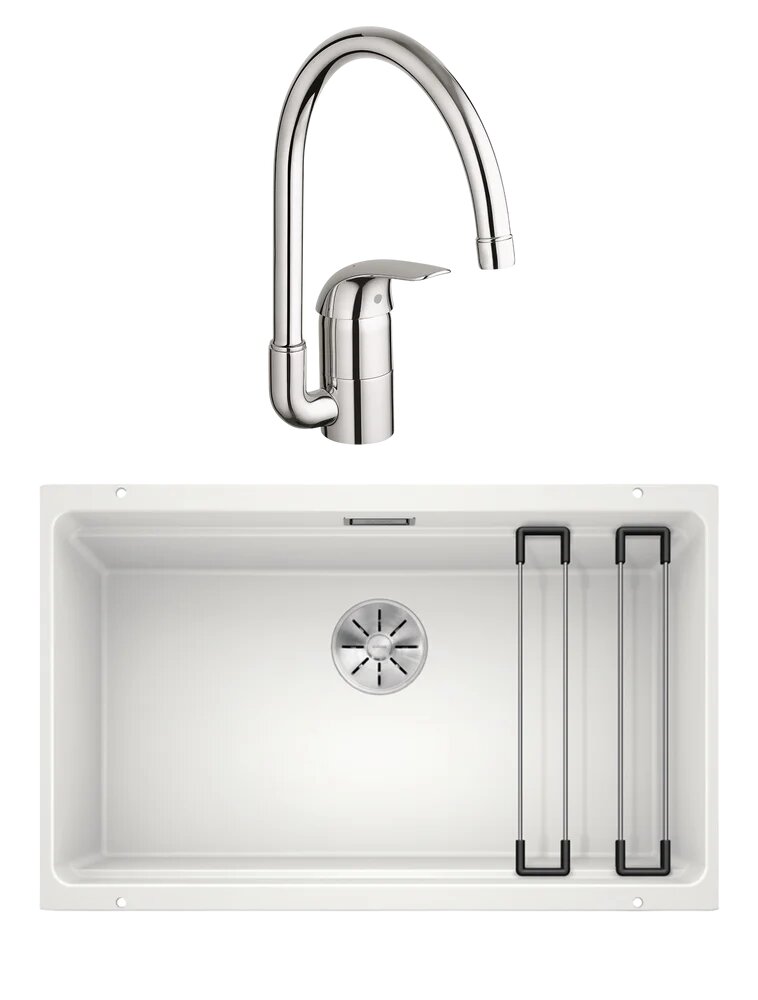 Комплект Мойка Blanco Etagon 700-U, белая / Смеситель Grohe Euroeco
