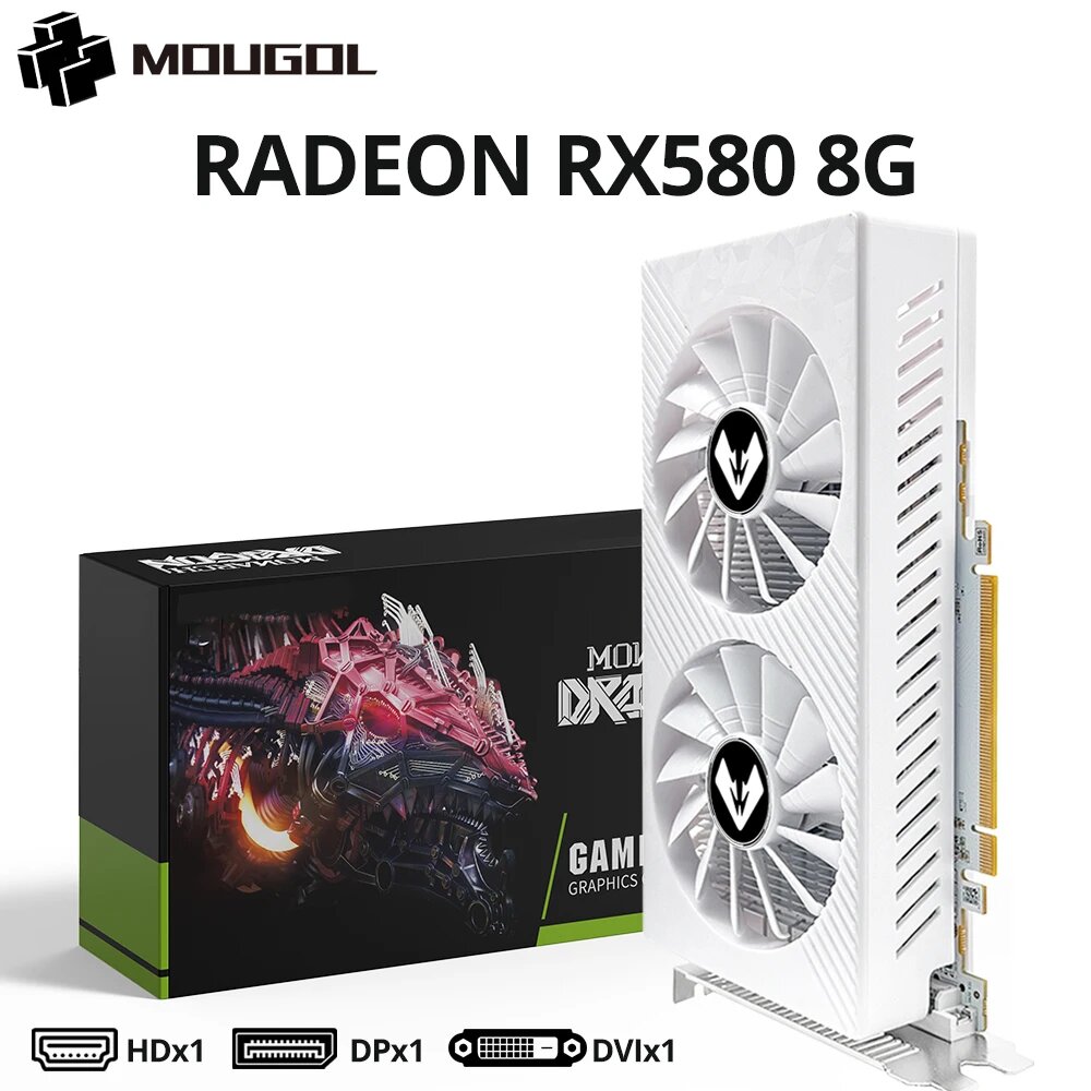Видеокарта MOUGOL Full New AMD Radeon RX580 8G с памятью GDDR5 для видеоигр, PCIE3.0x16, HDMI-compatible для настольного компьютера