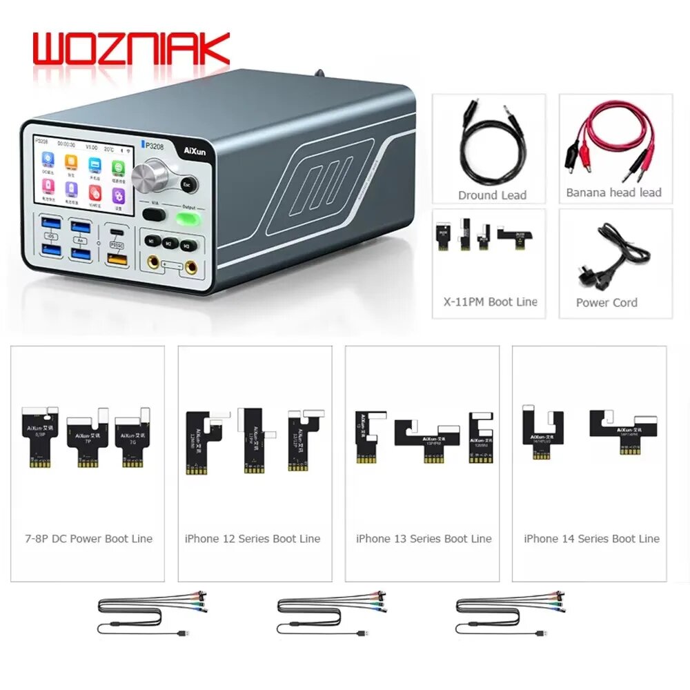 Источник питания с регулируемым напряжением AiXun P3208 32V/8A для iPhone 6-16ProMax с функцией интеллектуального регулирования, кнопка быстрого теста включения, зарядка материнской платы и батареи с высокой скоростью