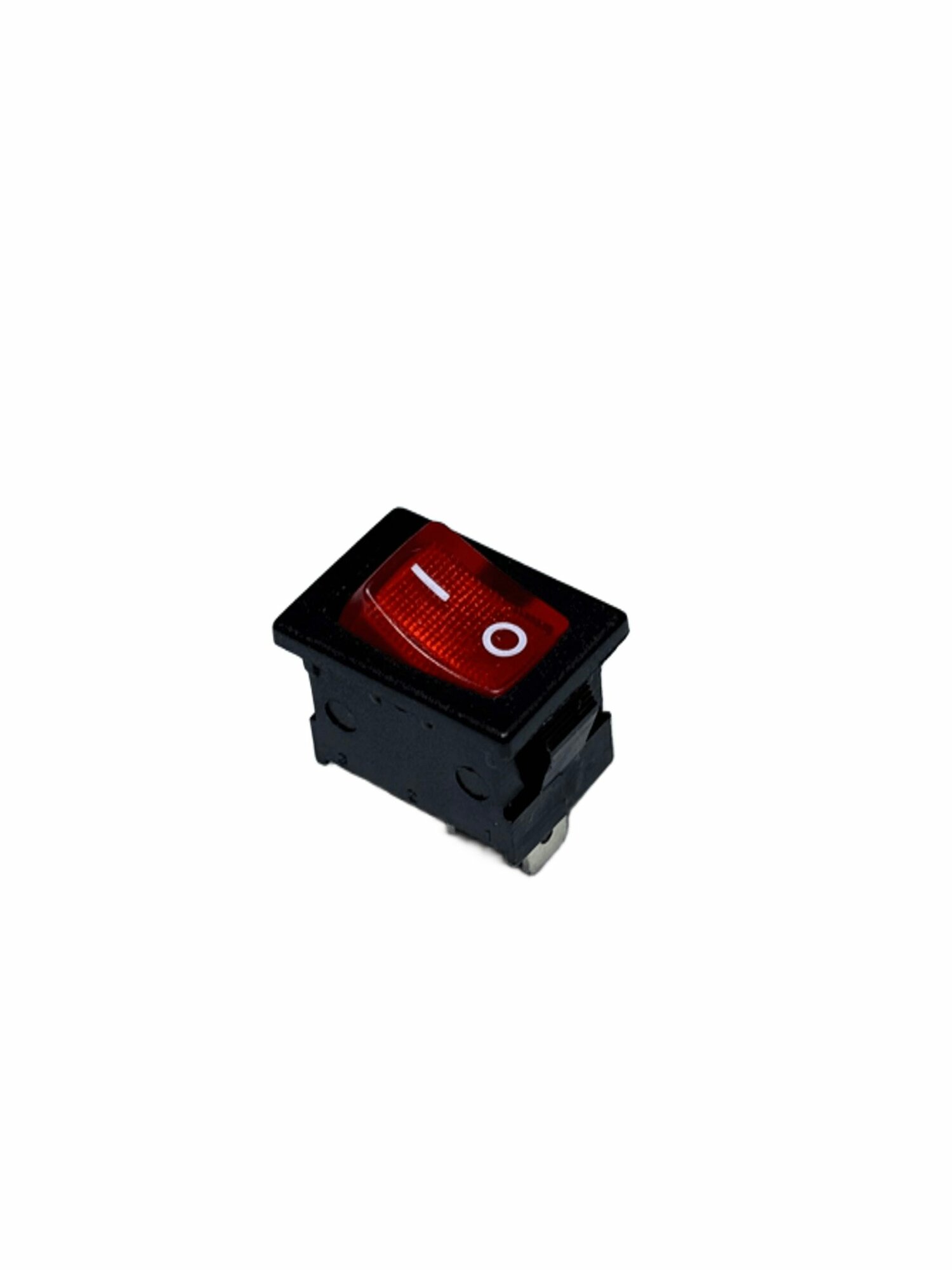 Клавишный переключатель RLEIL RL3, выключатель / тумблер 6A, 250V, прямоугольный, кнопка красная с индикатором PL3-311/N-G-2-RE/BK-P4, 18,5 х 12 мм