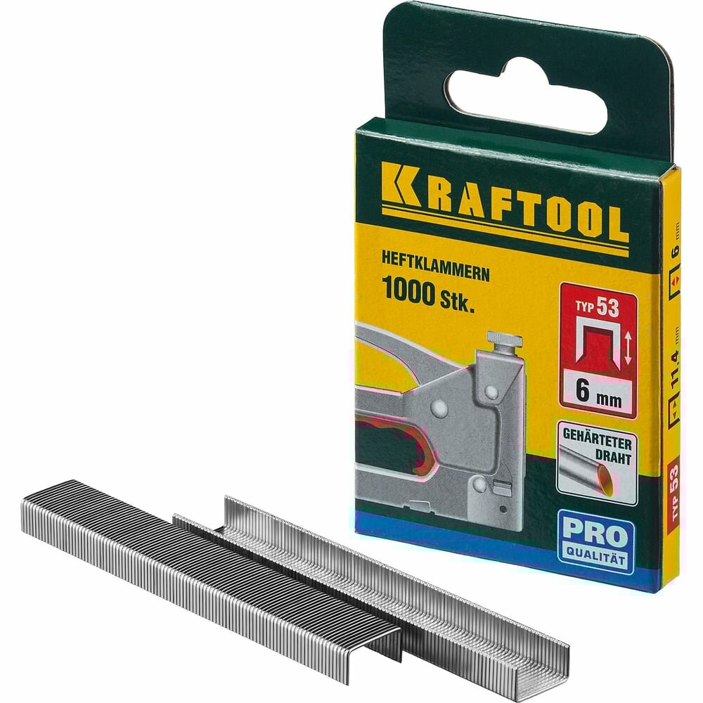 Скобы для степлера KRAFTOOL тип 53 (A /10 /JT21) 6 мм, 1000 шт, калибр 23GA, 31670-06