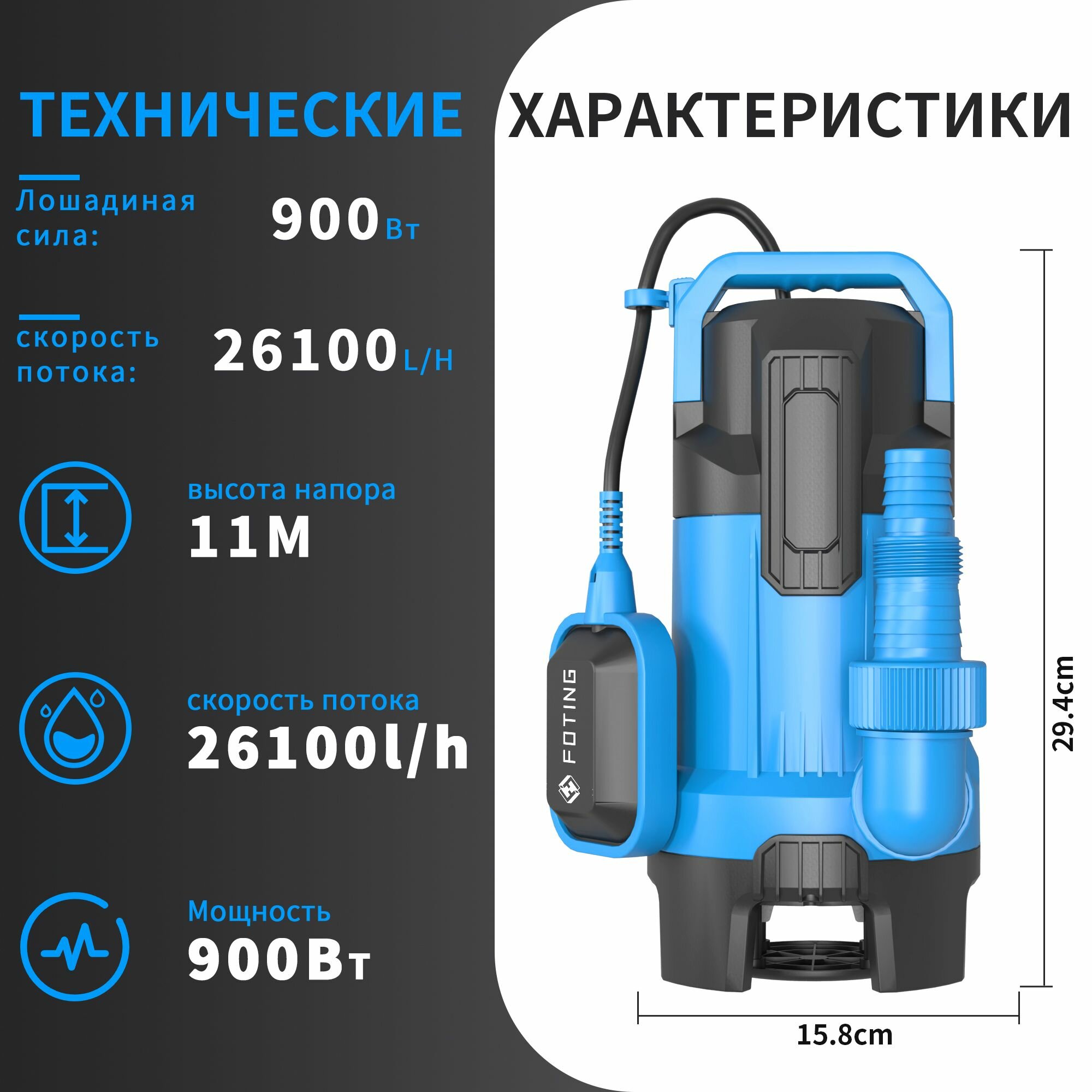 Колодезный насос,900Вт,440л/мин,11м