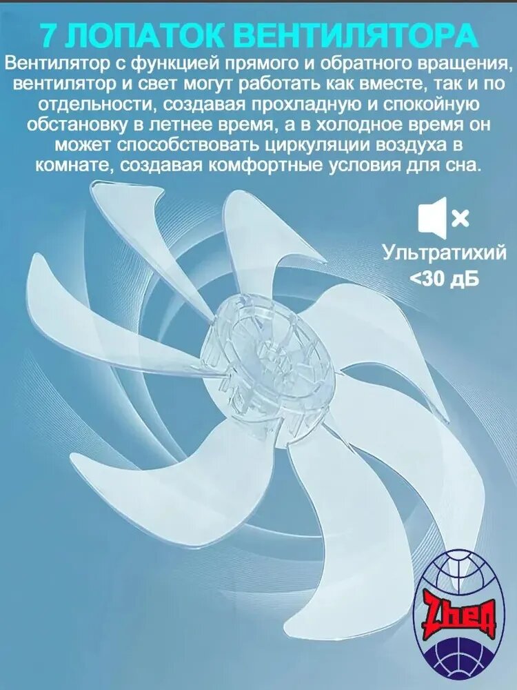Потолочная люстра-вентилятор 100 Вт, 30 м², регулируемая яркость и температура света, 2 типа управления — фото 1