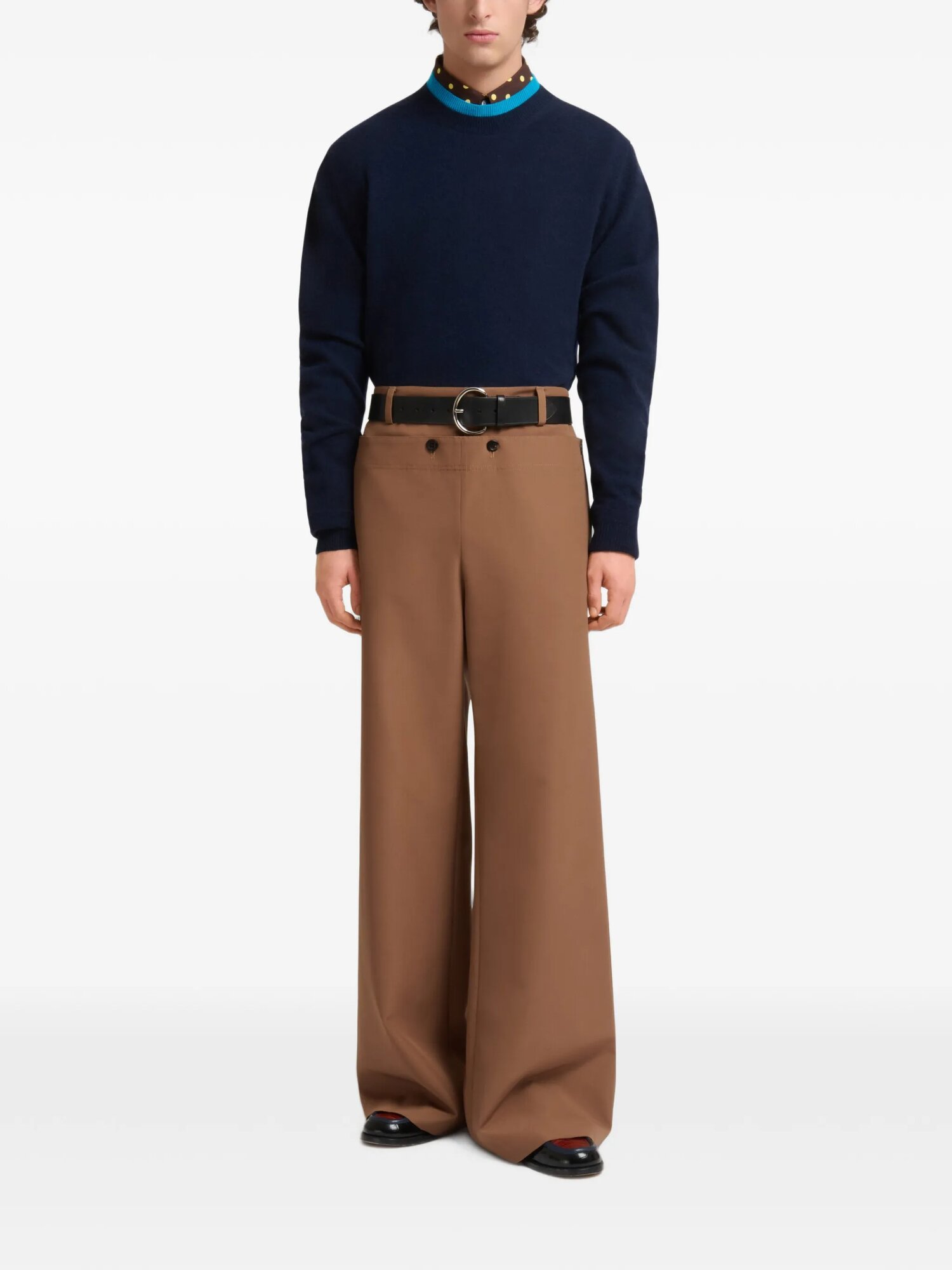 Брюки Marni Brown technical wool trousers with buttoned flap, размер 46, коричневый — фото 1