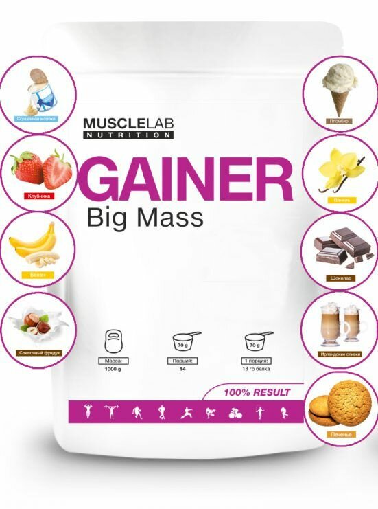 Белково-углеводная смесь Гейнер Gainer Big Mass (1000 gr) от MuscleLab Nutrition