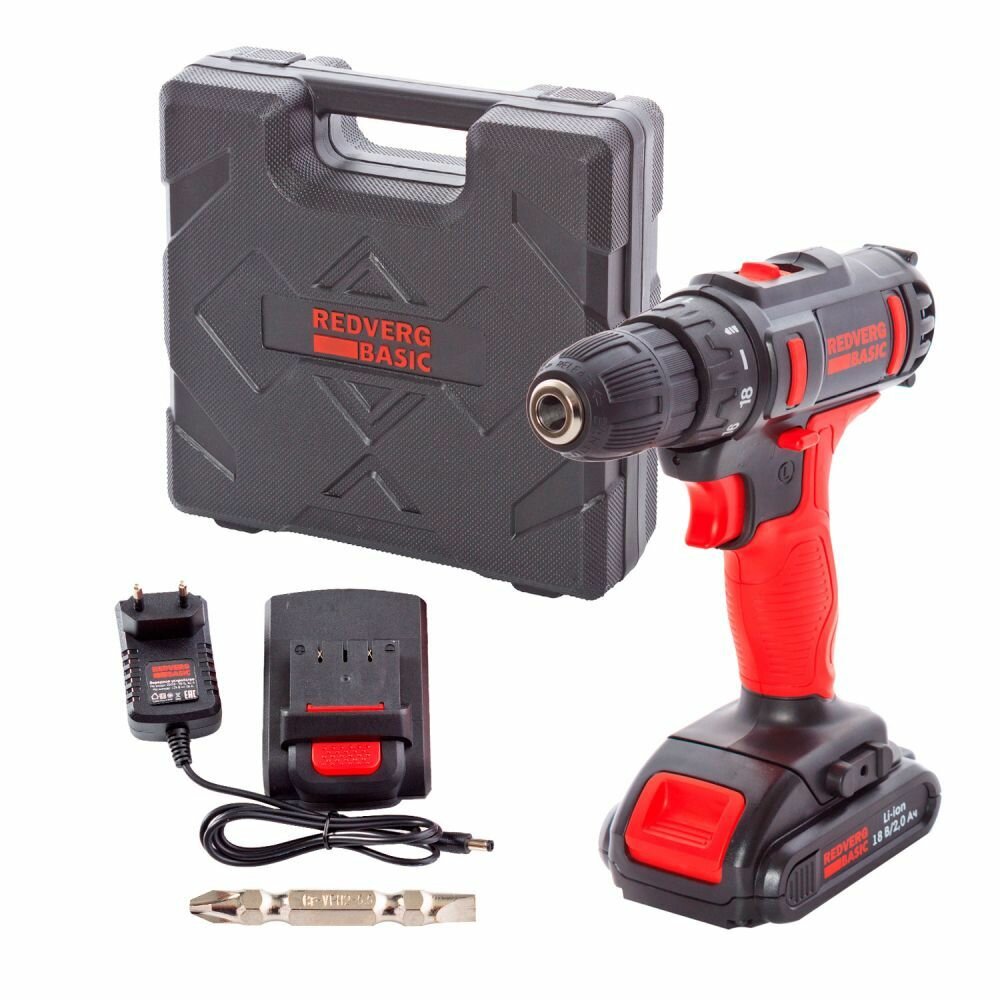 Шуруповерт аккумуляторный REDVERG Basic (базовый) SD18LE/2-2 / Шуруповёрт с двумя аккумуляторами
