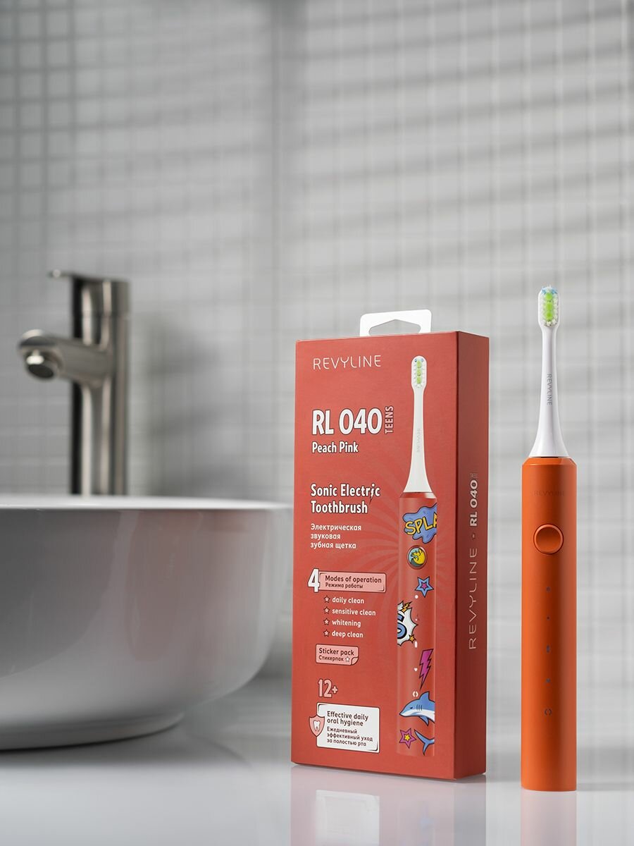Зубная щётка Revyline RL 040 Teens, электрическая, звуковая, персиковый цвет, от 12 лет