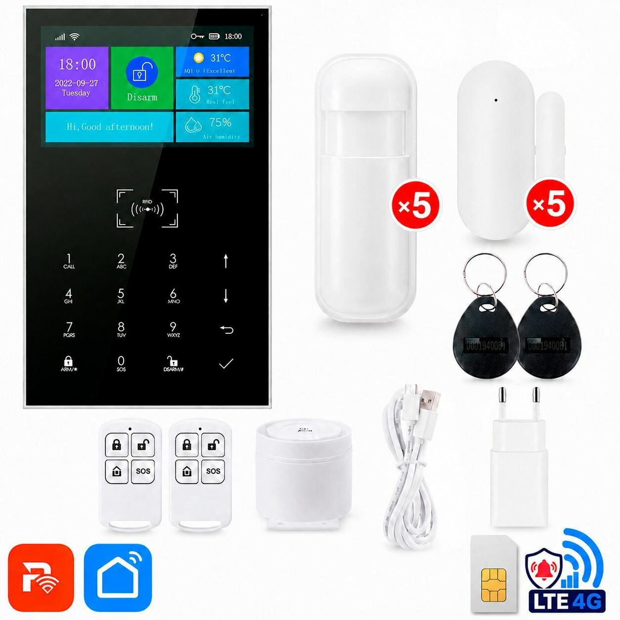 Комплект охранной GSM/WIFI сигнализации Ps-Link KIT-PG109-4G-T10-SIM сирена, датчики движения, открытия, сим-карта