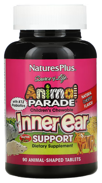 NaturesPlus, Source of Life, Animal Parade, Children's Chewable Inner Ear Support, Natural Cherry, 90 Animal-Shaped Tablets