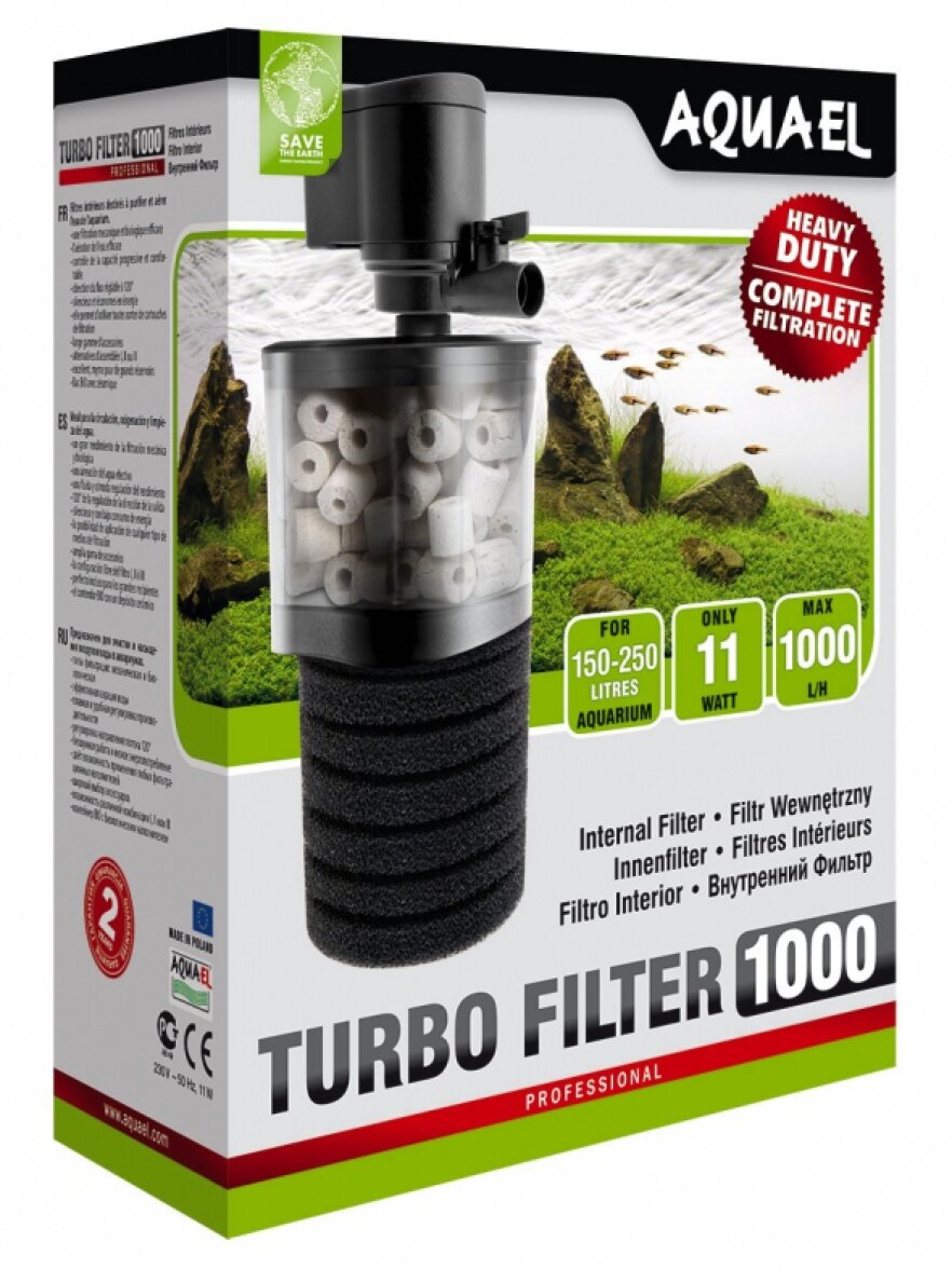 Внутренний фильтр Aquael TURBO FILTER 1000 для аквариума 150 - 250 л (1000 л/ч, 11 Вт, h = 110 см)