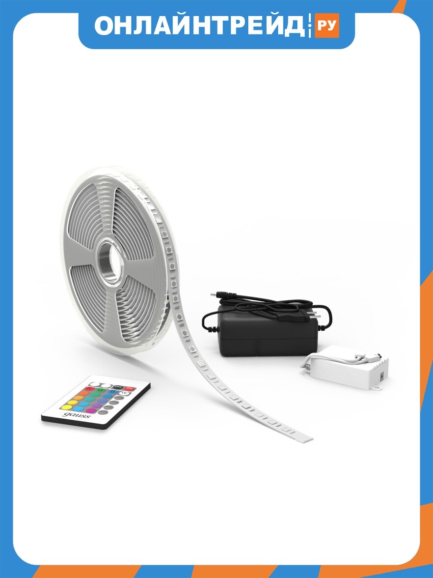 Светодиодная лента Gauss Basic в комплекте LED 5050/60 12V 12W/m 780lm/m RGB 10mm IP65 5m 1/50