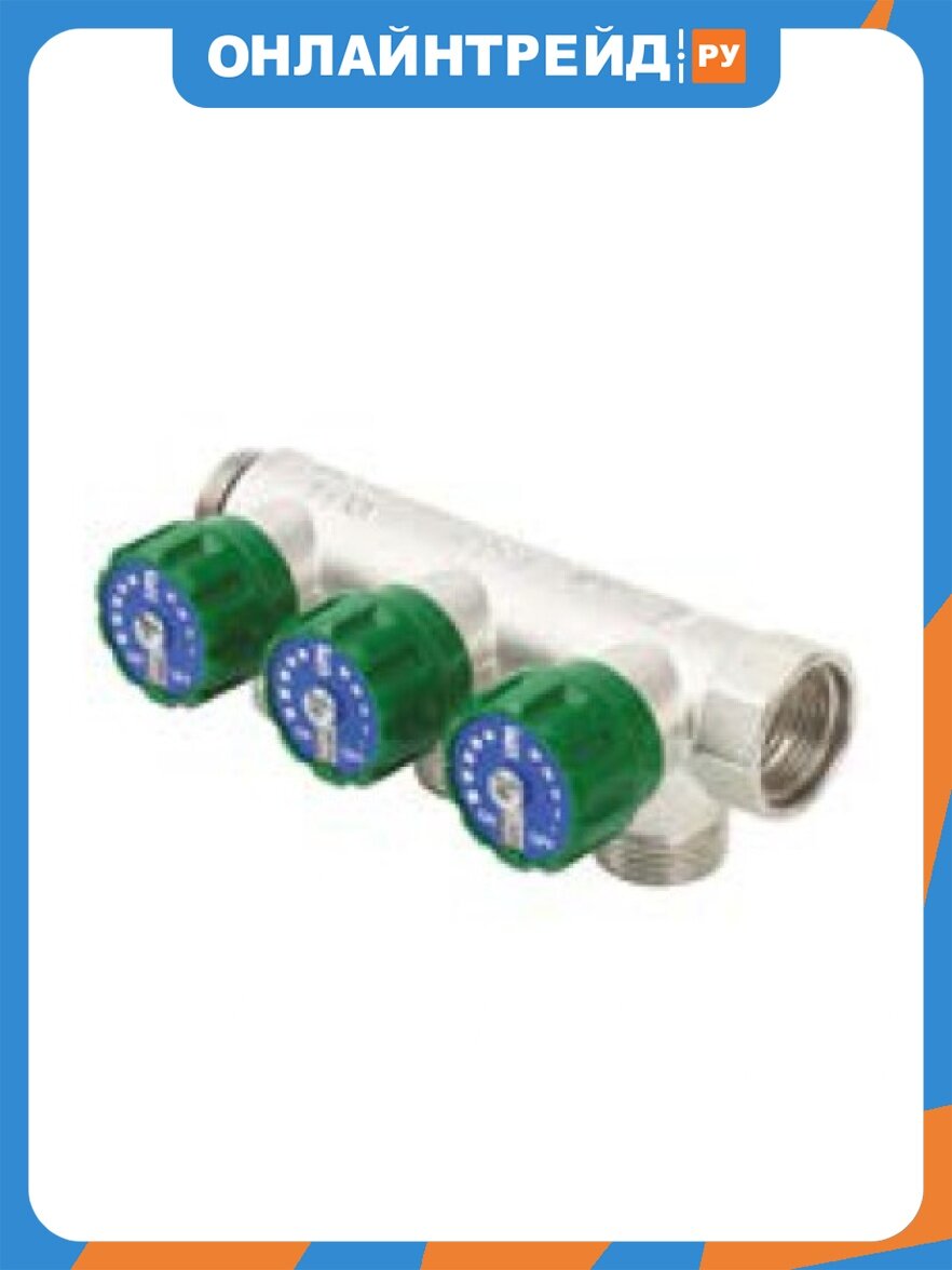Коллекторная группа Elsen 3/4", 2 контура, размер отвода-3/4" ЕК, вентили под 90°, TIN латунь