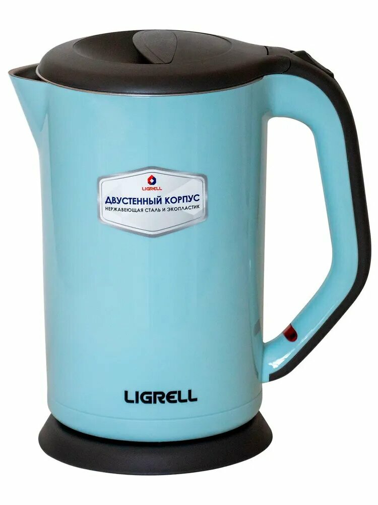 Чайник электрический Ligrell LEK-1730, 2000 Вт, объем 1,7 л, защита от перегрева, автоматическое отключение, корпус с двойными стенками, светло-голубой