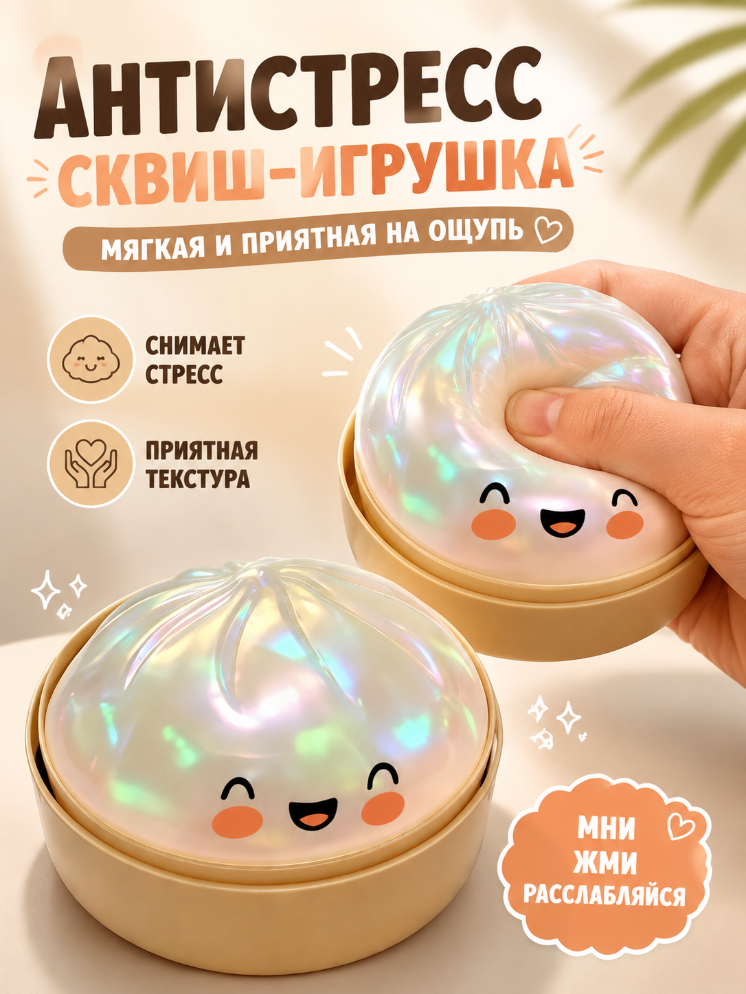 Антистресс игрушка пельмень, 1 шт, мягкий сквиш для снятия напряжения