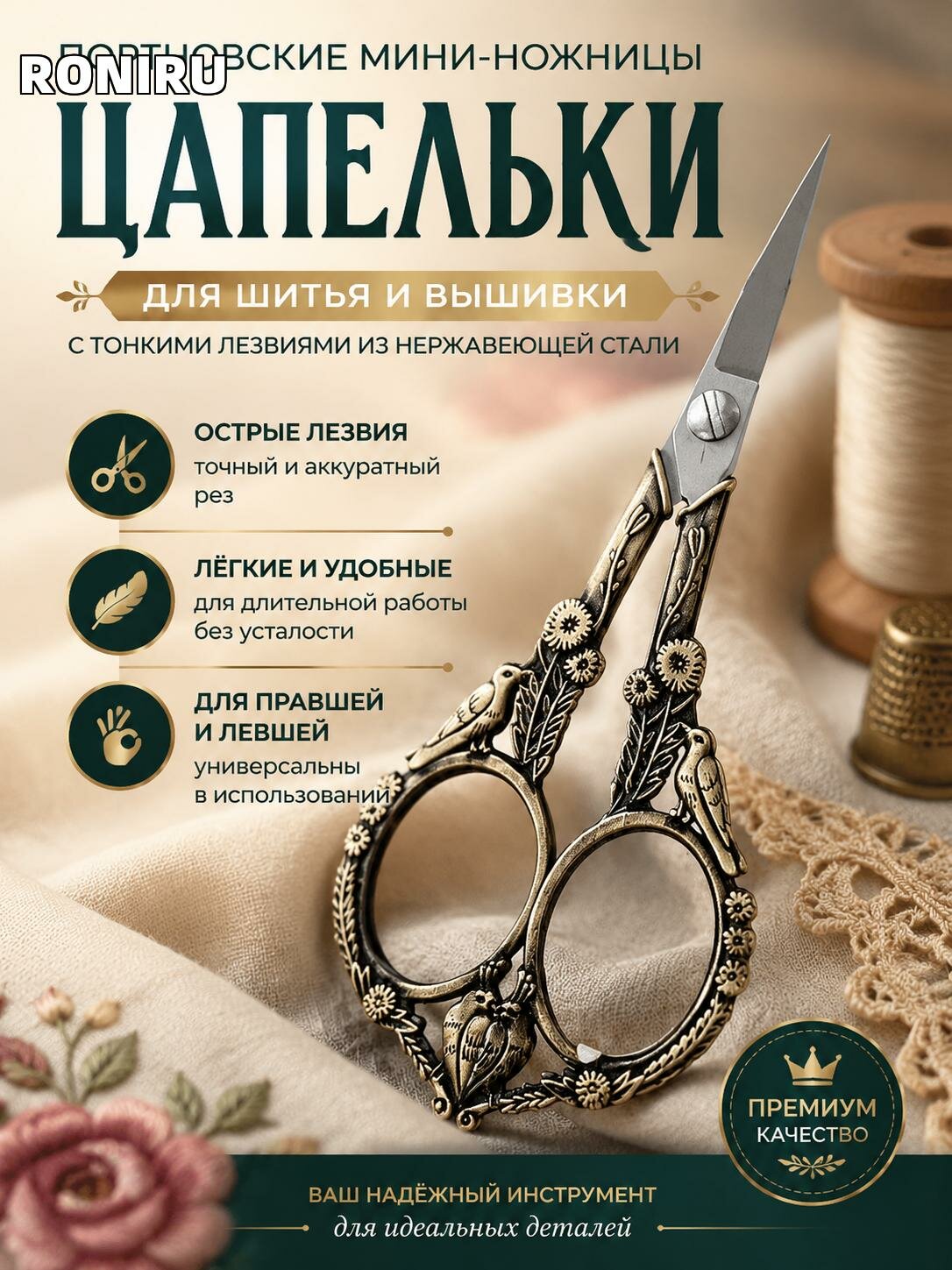 Портновские мини-ножницы-цапельки для шитья и вышивки с тонкими лезвиями из нержавеющей стали, для правшей и левшей