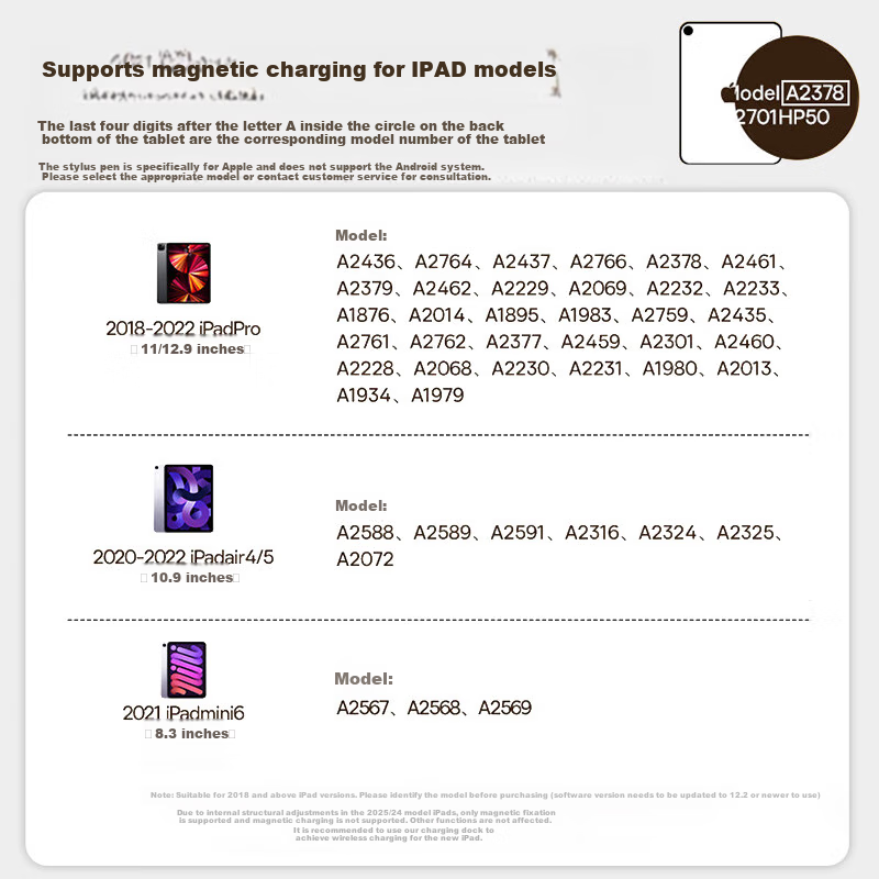 Baseus емкостная ручка для iPad 2025 серии/Air/Mini7/iPad11 - 360° касание и магнитная запись Размер：Baseus емкостная