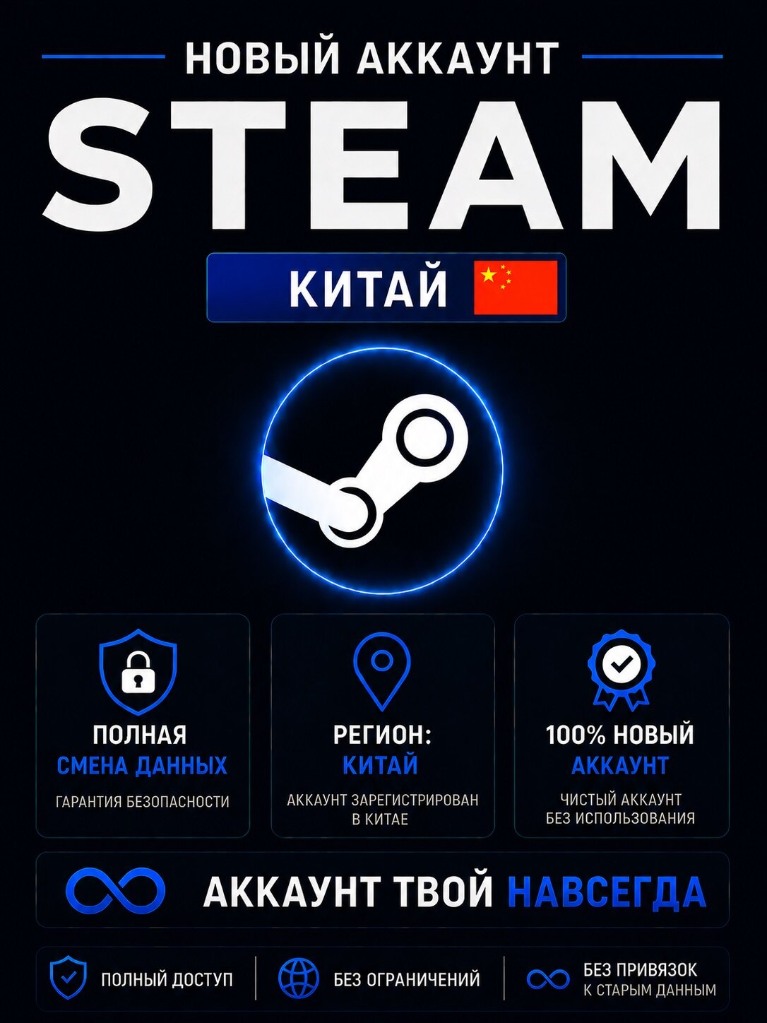 Новый пустой аккаунт Стим (регион Китай) — Аккаунт | Steam-Стим | ПК | Windows