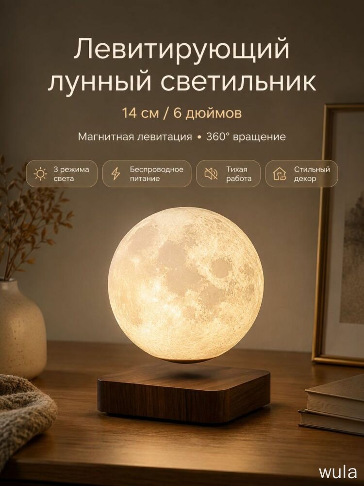 Левитирующая лампа wula 14 см, магнитная левитация с 360° вращением, 3 режима света, для дома, для подарка. Мини-лампа