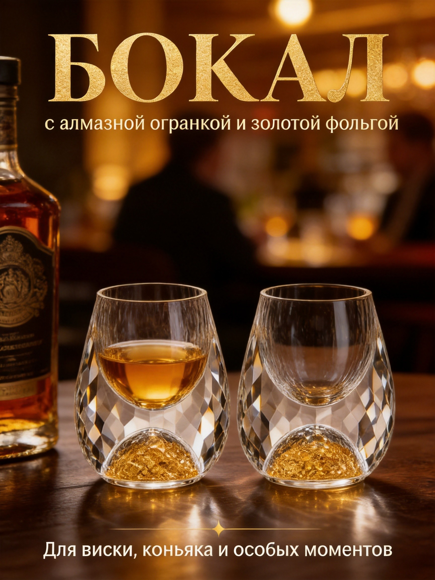 Бокал для вина, 2 предмета из хрусталя, 15 мл, подходит для виски/красного и белого вина/бренди, с золотистыми хлопьями