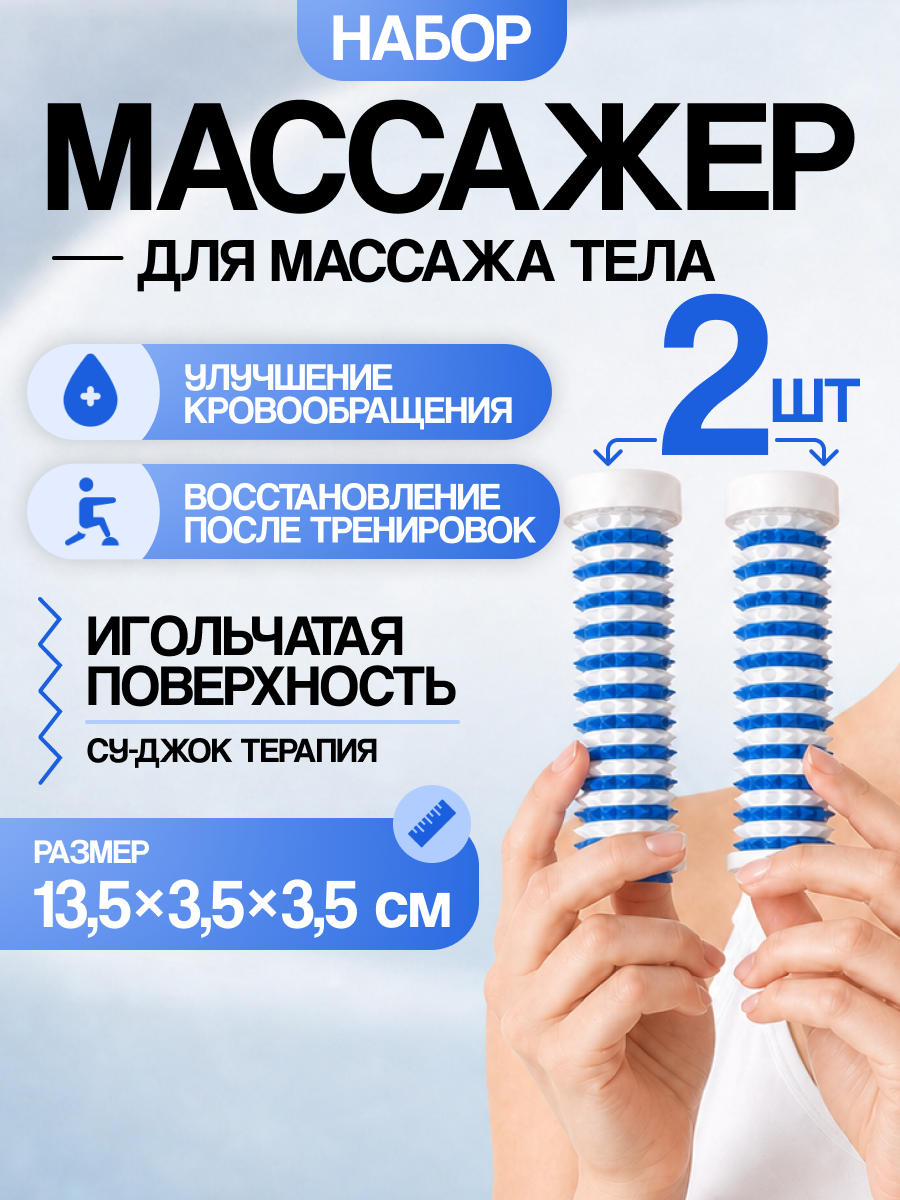 Набор Массажер Добрый Валик колючий для рук ног шеи стоп спины Синий (2 штуки)