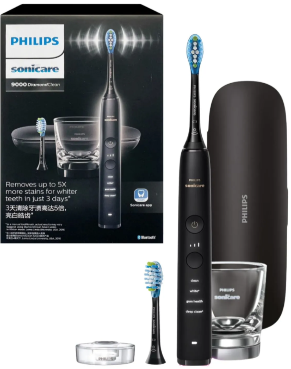 Электрическая зубная щетка sonicare DiamondClean 9000series HX9912, футляр дорожный зарядный, зарядный стакан, черный