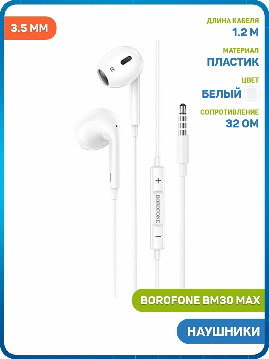 Наушники Borofone BM30 Max (3.5 мм) белый