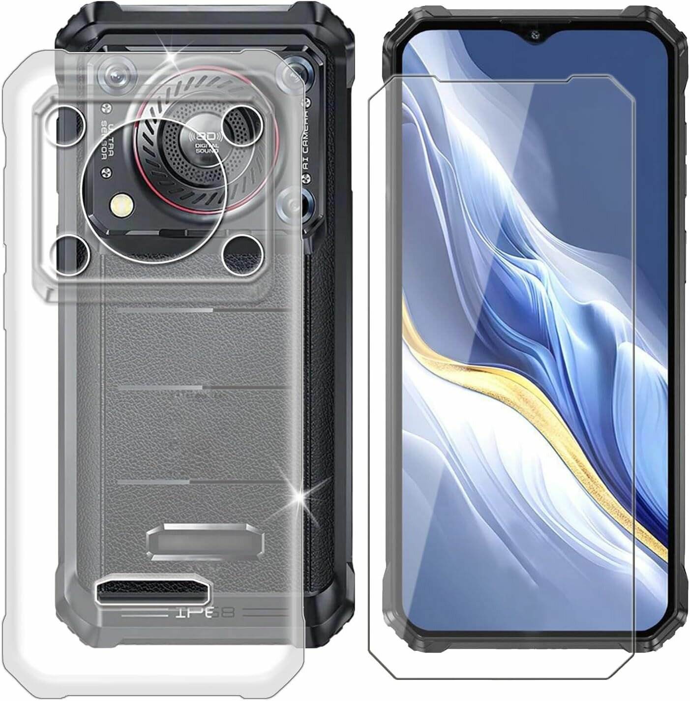 Чехол для Oukitel WP36 / WP36 Pro (6,52 дюйма) + защита экрана из закаленного стекла, ультратонкий ударопрочный мягкий чехол-бампер из силикон-полиуретана - черный