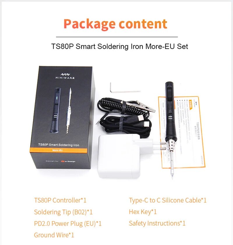 Мини портативный цифровой паяльник TS80P TS80 PD2.0