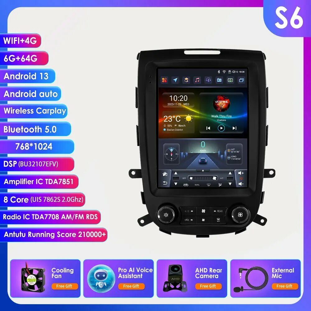 9.7-дюймовый автомобильный радиоприемник на Android 13 для Hyundai Santa Fe 2 S6 B AHD2 AI
