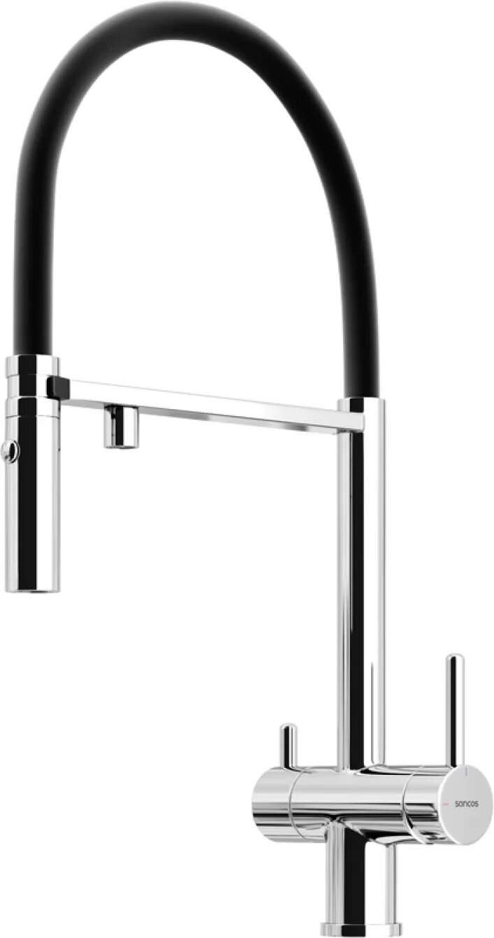 Смеситель для кухни Sancos Imola SC4010CH с гибким изливом, хром, Силикон, матовая, черный, рычажное, 50×40×50 см