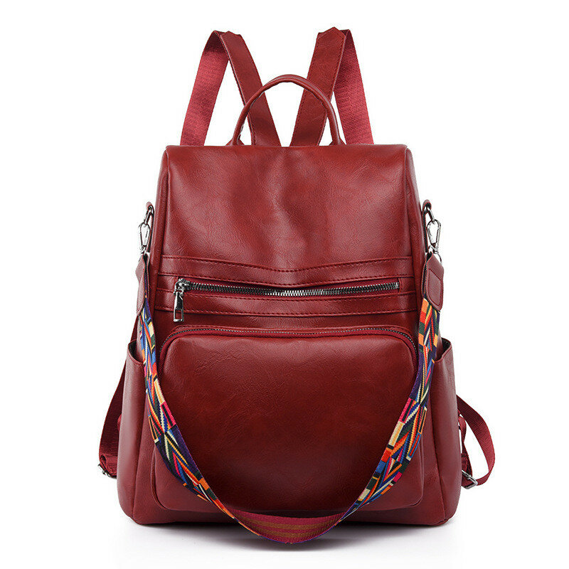 Pu soft leather daypack with antitheft features and spacious main compartment for travel and everyday, burgundy