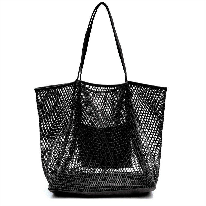 Tote bag foldable large capacity with easy carry handles для летних активностей на открытом воздухе black