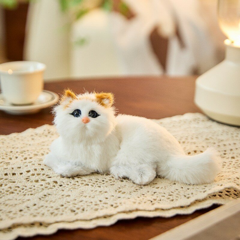 Realistic cat plush figure collectible decor toy for kids room and gift use yellow head