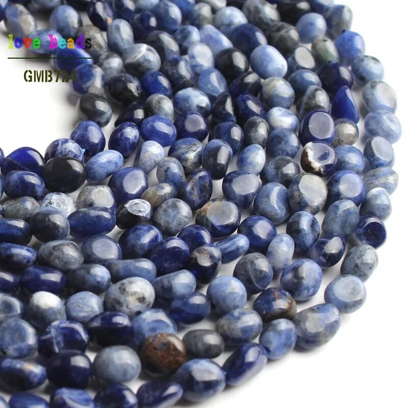 Бусины из аквамарина, ларимар, апатита, лунного камня, 4-8 мм, GMB724 Темно-синий, blue sodalite