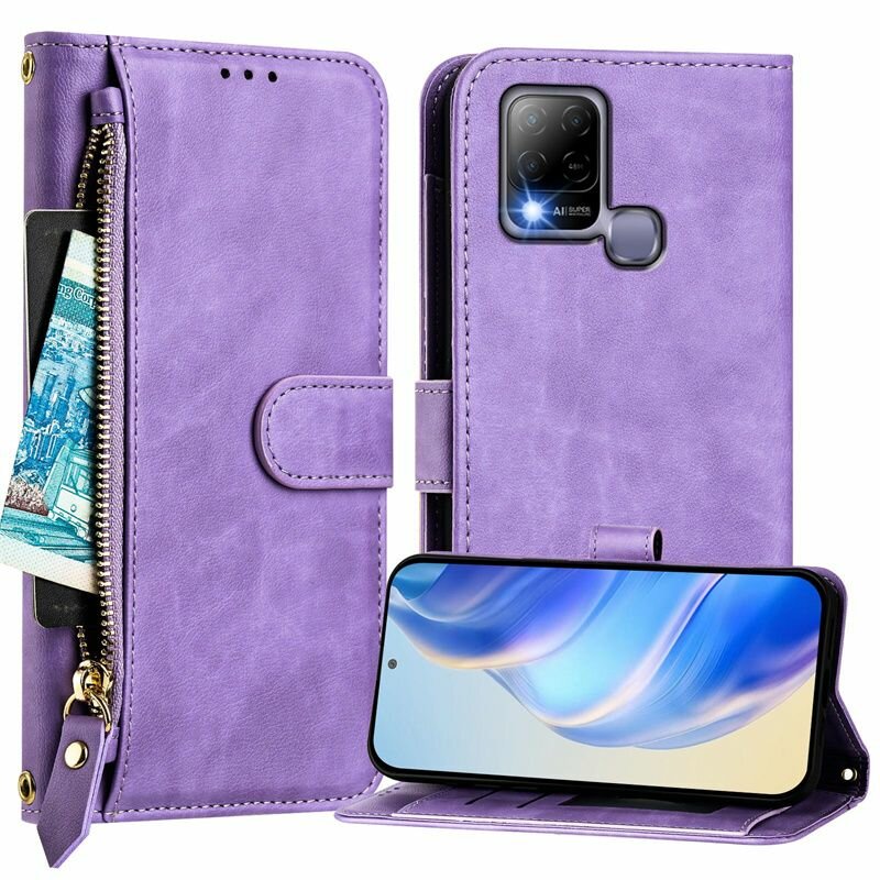 Чехол-книжка для Infinix Hot 10T и Hot 10S и X689 / Инфиникс Хот 10T и Хот 10S и X689 с кошельком на молнии. Мягкий силикон, полная защита, ударостойкий, беспроводная зарядка