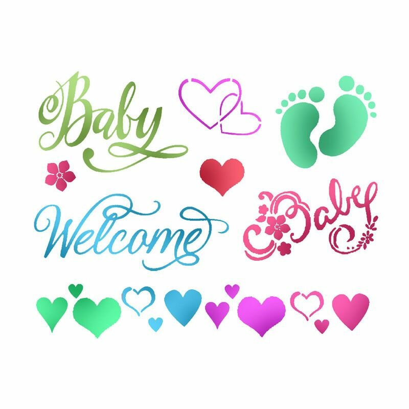 Трафарет STAMPERIA "Baby Welcome", 20х15 см, полупрозрачный пластик на основе из полиэстера