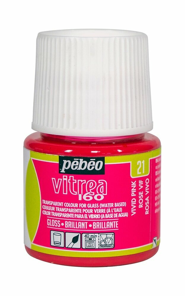 Краска по стеклу Pebeo глянцевая, под обжиг, Vitrea 160, 45 мл, яркий розовый